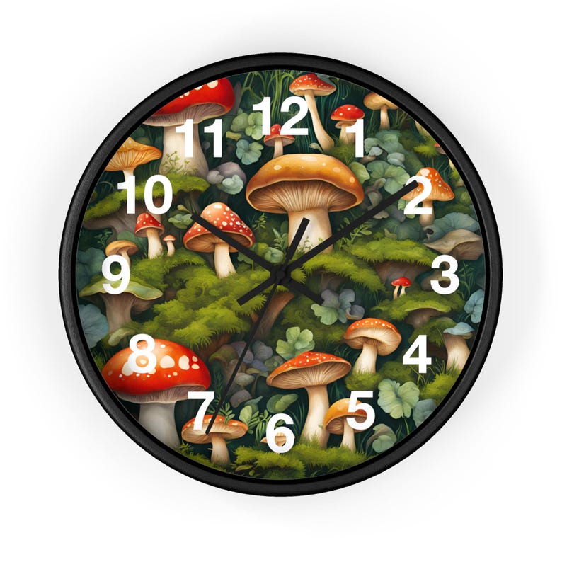 Mushroom Wall Clock, Cottagecore Kitchen Decor, Mushroom Gift, Green ...