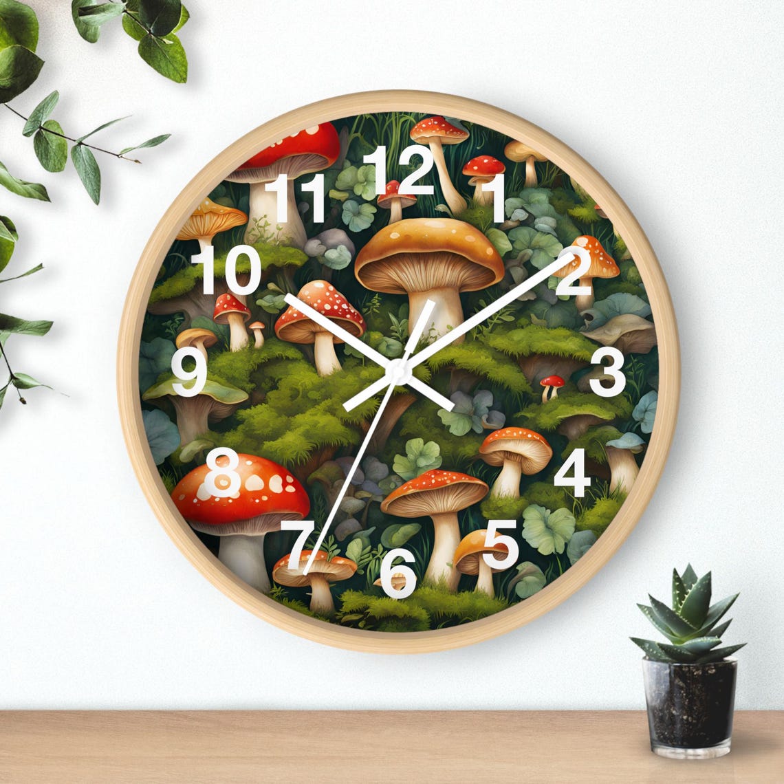 Mushroom Wall Clock, Cottagecore Kitchen Decor, Mushroom Gift, Green ...