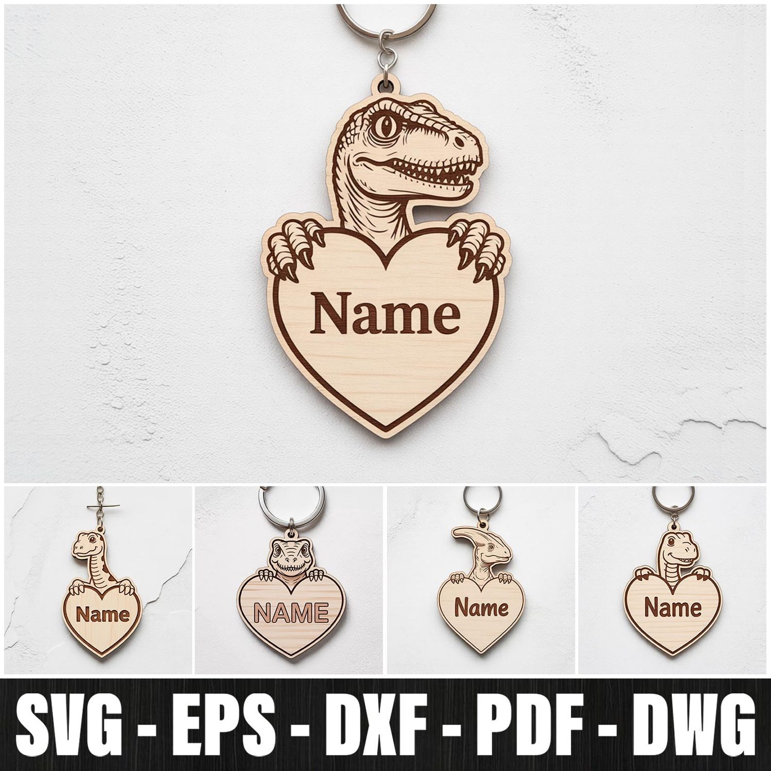 Dinosaur Name Keychain SVG Bundle, Laser Cut Dino Keyring (digital ...