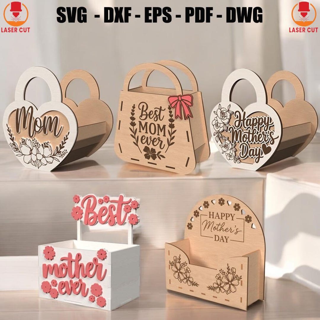 Laser Cut Mother’s Day 3D Gift Box SVG Bundle, Mothers Day Flower Box ...