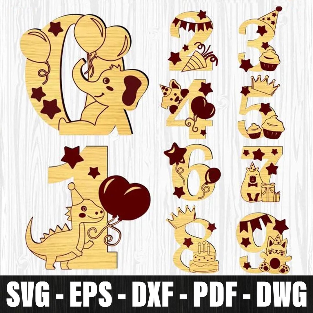 Safari Numbers Set for Wall Bundle Laser Cut, Wild Animal Number Party ...