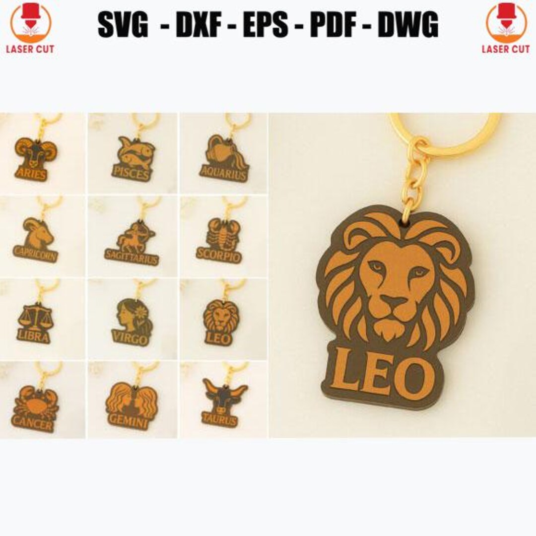 Zodiac Keychain Svg Bundle Laser Cut, Zodiac Astrology Keychains Laser ...