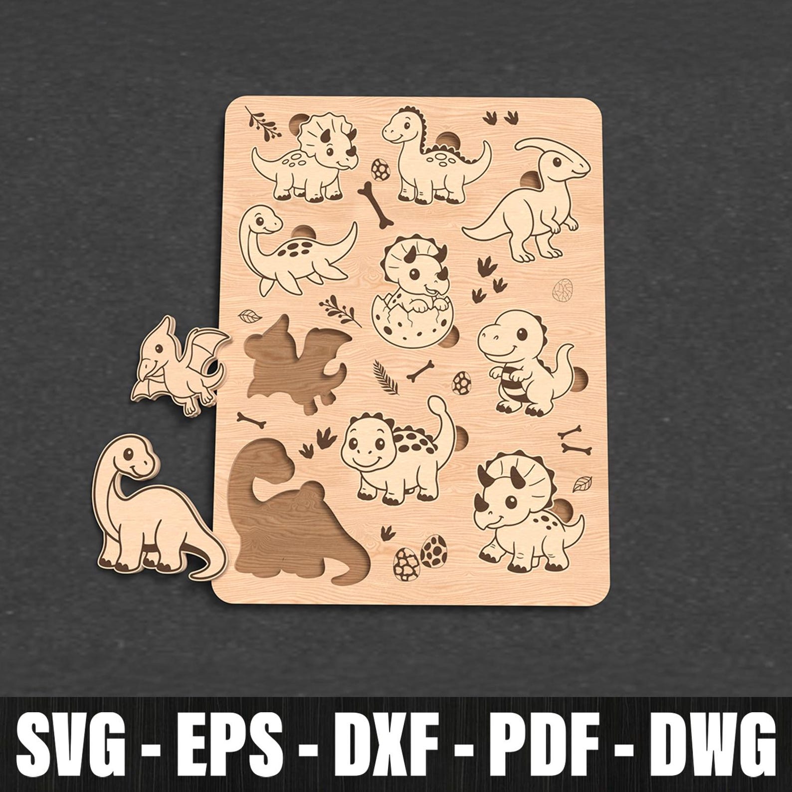 Cute Dinosaur Puzzle for Kids Svg Laser Cut, Wooden Dino SVG Puzzle Svg ...