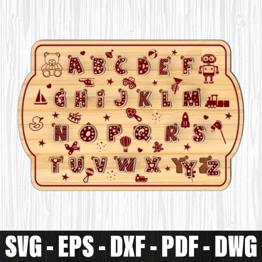 Kids Alphabet Puzzle SVG Laser Cut Files, Animals Montessori Puzzle ...