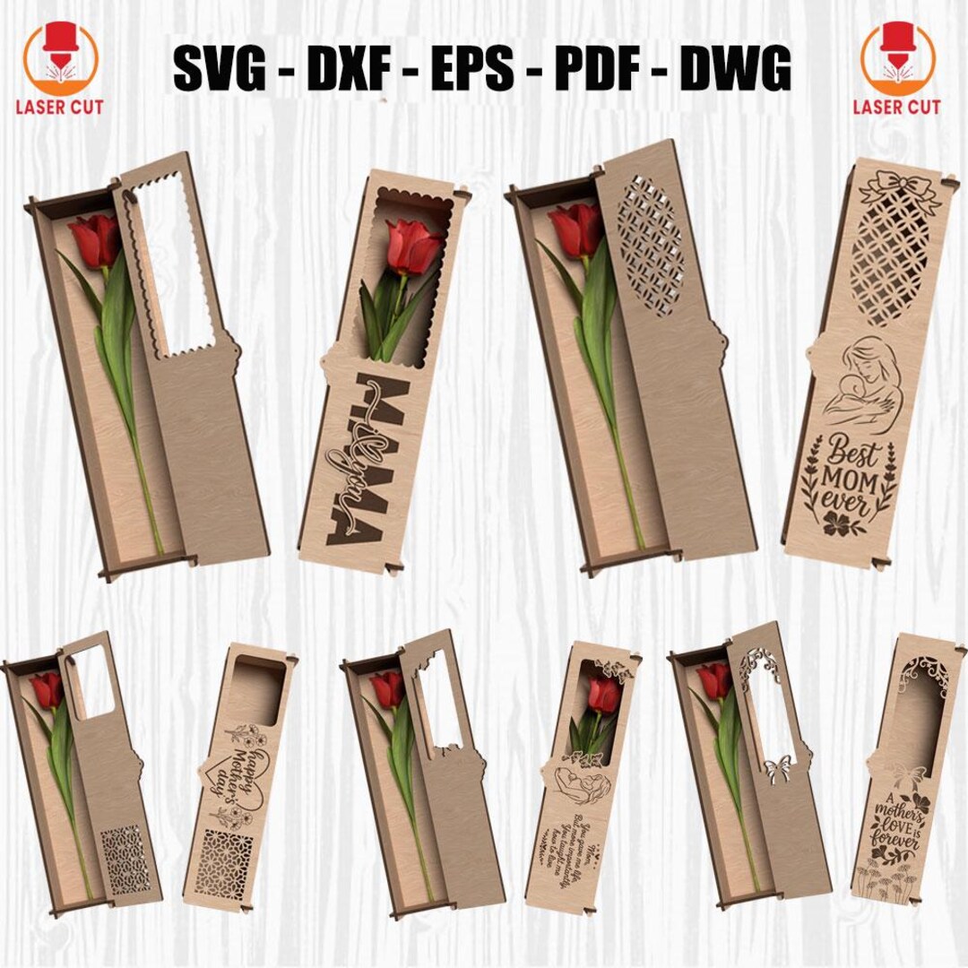 Happy Mother’s Day Flower Box Svg Bundle Laser Cut, 3D Wooden Flower ...
