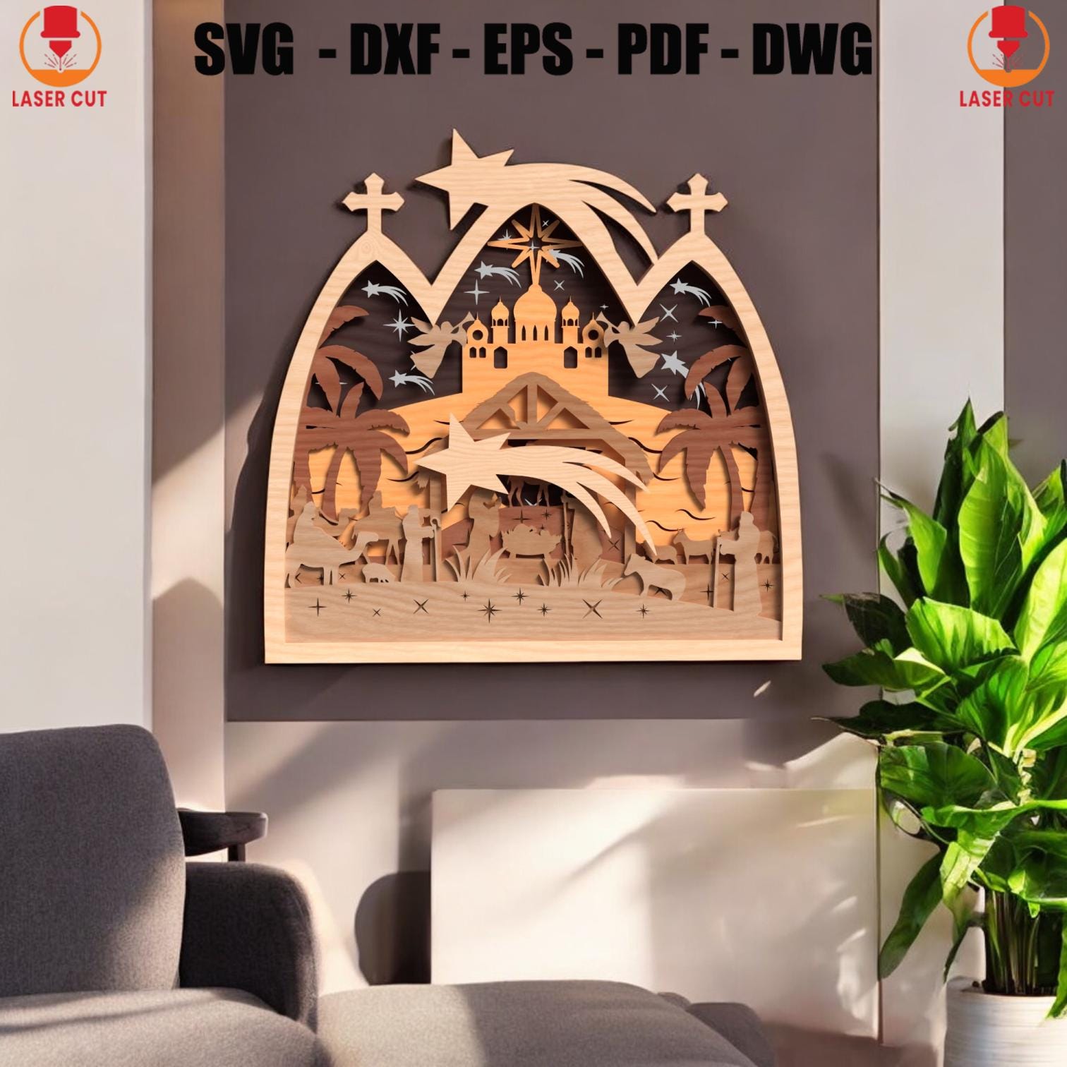 Christmas Nativity Scene 3D Laser Cut, Multilayer Wood Christmas ...