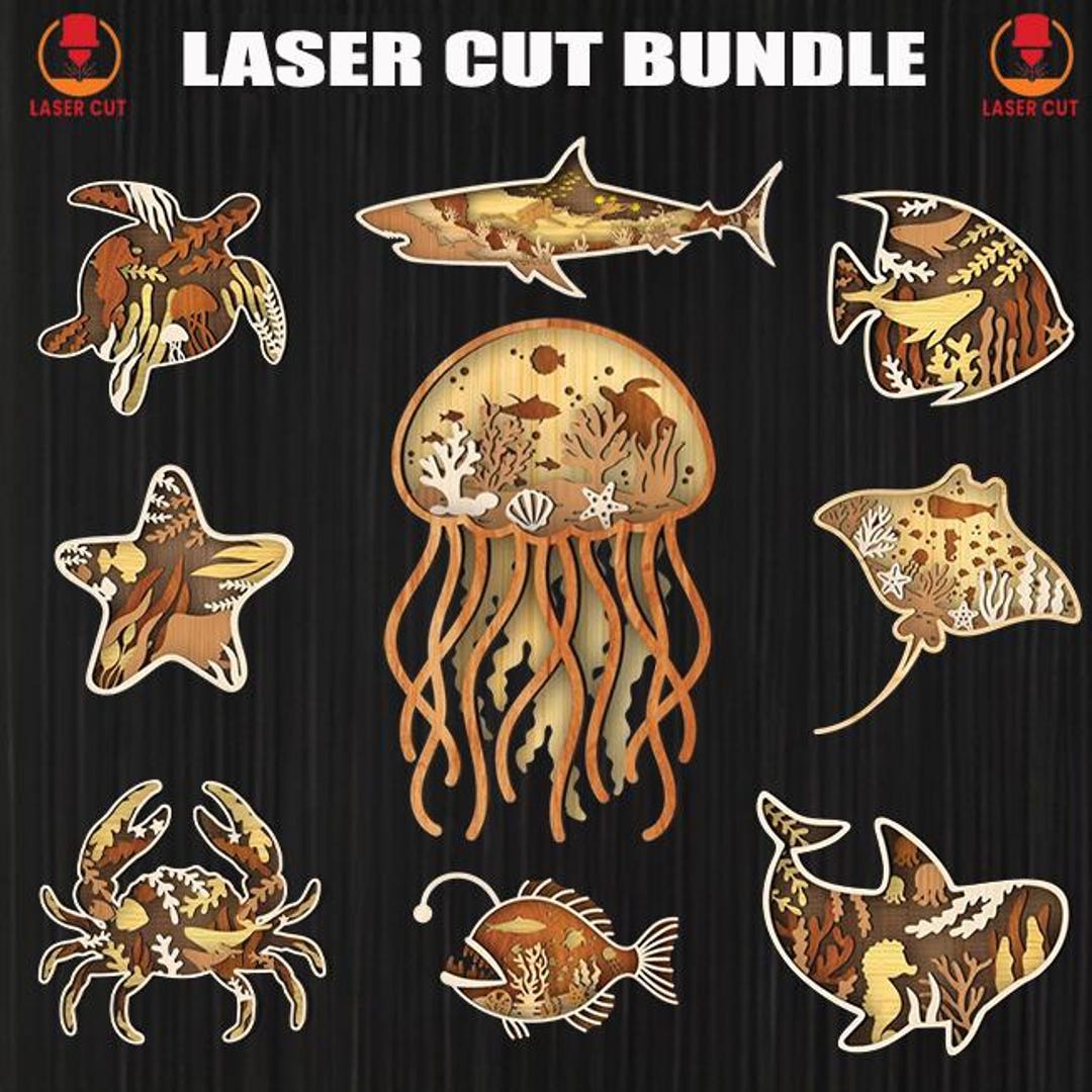 Ocean Sea Animals Svg Bundle Laser Cut Files, Layered Marine Creatures ...