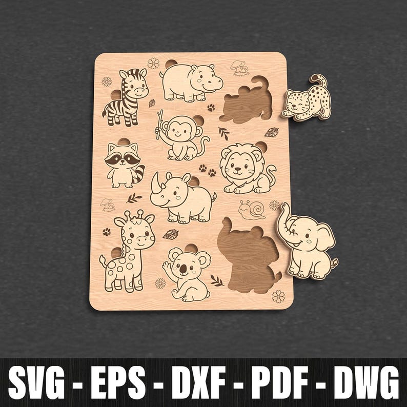 Cute Safari Animal Puzzle Svg Laser Cut, Jungle Zoo Animal Laser Cut ...