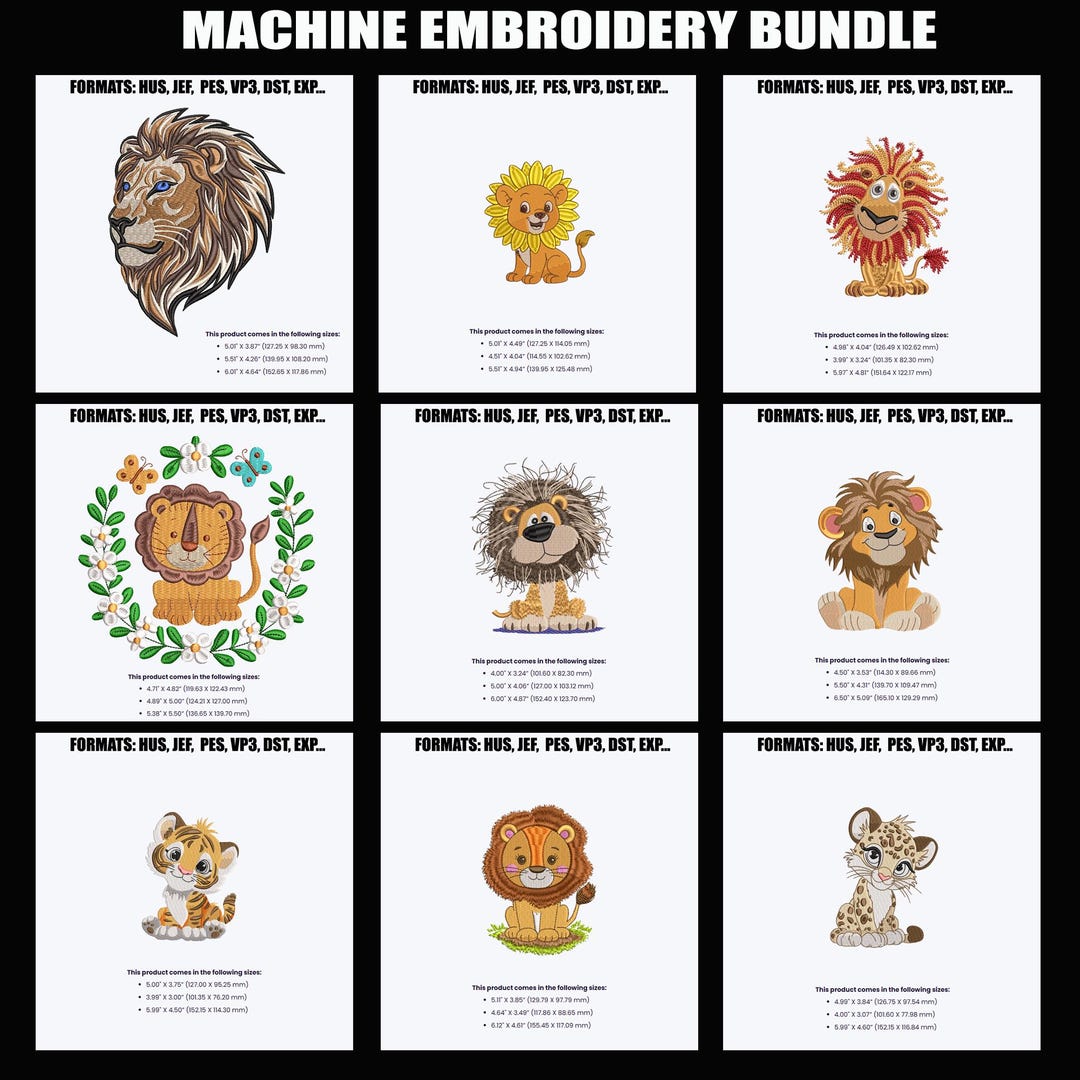 Baby Lion Embroidery Design Bundle, Jungle Safari (DST, PES, JEF) - Etsy