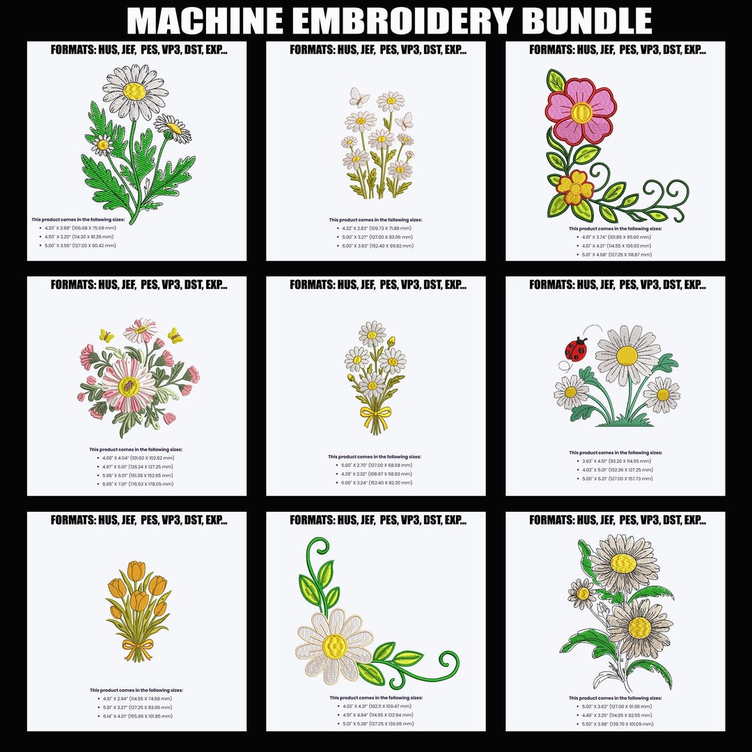 Wildflower Daisy Embroidery Design, Spring Garden Flowers (DST, PES ...