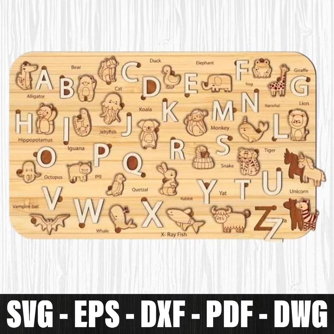 Animal Alphabet Puzzle Laser Cut Files (svg, Pdf, Eps, Dxf, Dwg) - Etsy