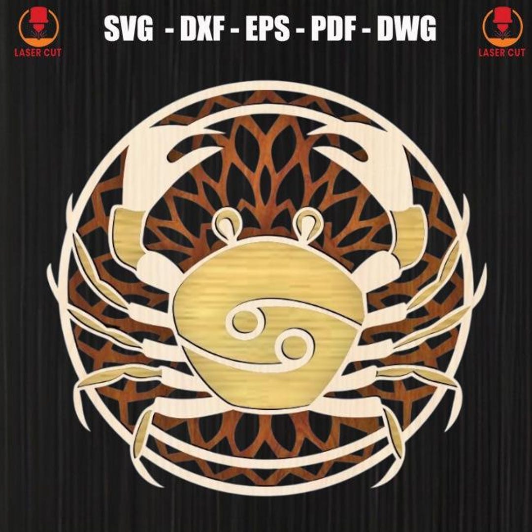 Cancer Zodiac Sign 3D SVG Laser Cut, Multilayer Cancer Mandala Cutting ...