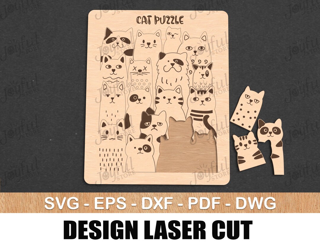 Cat Puzzle Svg Wooden Toy Kids, Cat Puzzle Game Math Laser Cut, Animal ...