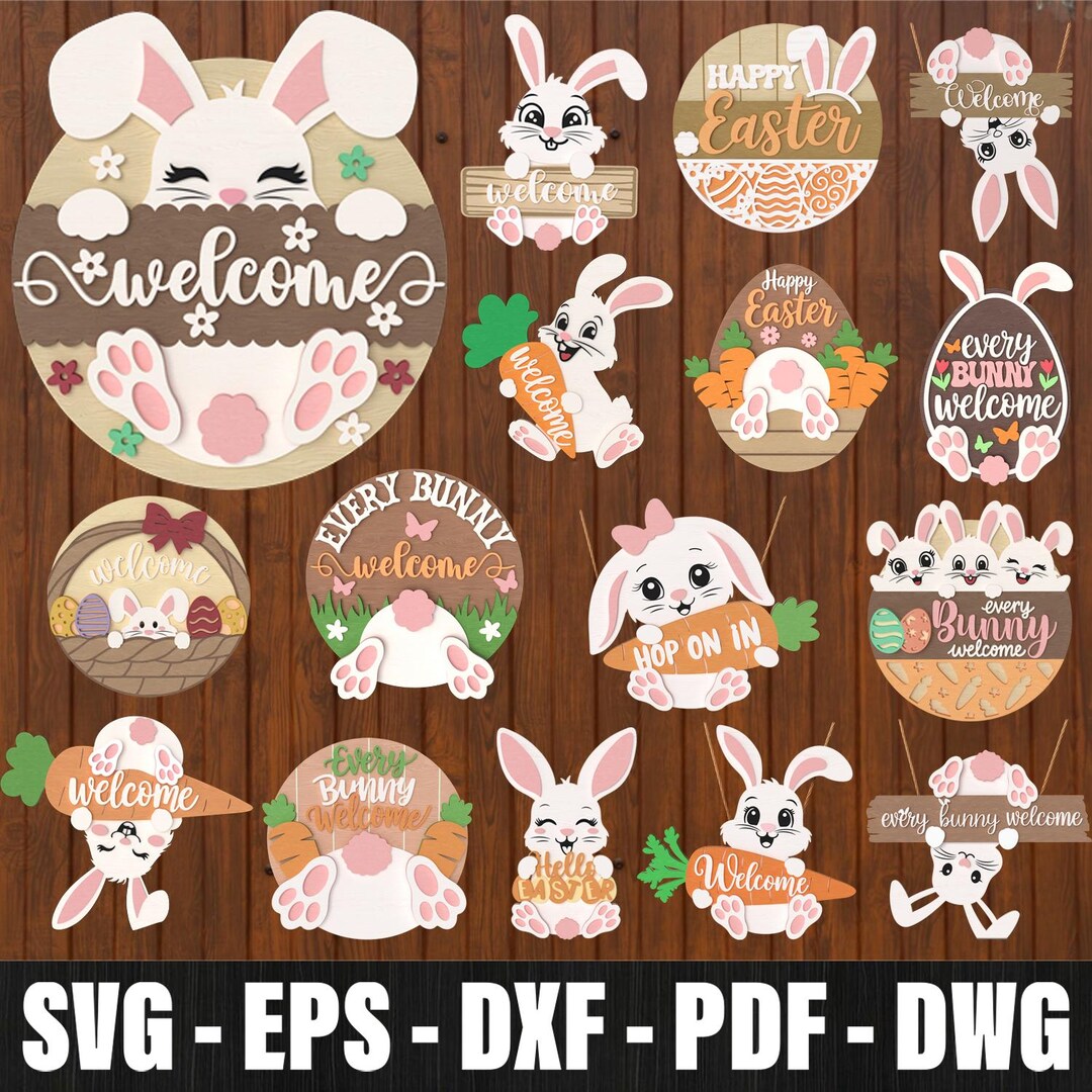 3D Easter Bunny Welcome Sign Laser Cut Bundle (svg, Pdf, Eps, Dxf) - Etsy