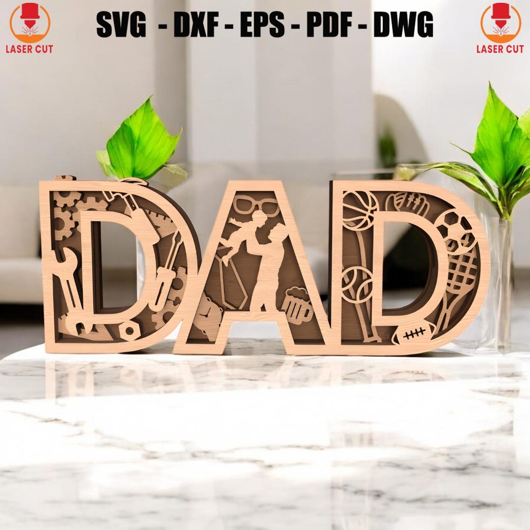 Dad 3D Layered Father's Day Svg Laser Cut, Multilayer Standing Dad ...