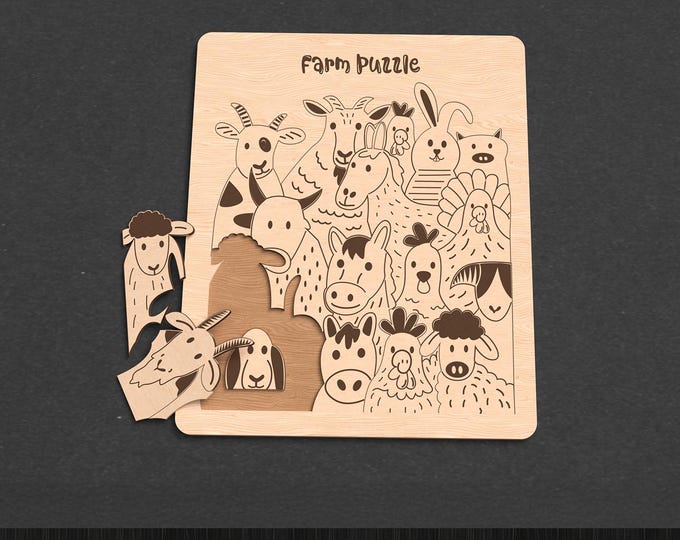 Puzzle Farm Animals Laser SVG / Laser Cut Files, SVG, CDR / Kids Wooden ...