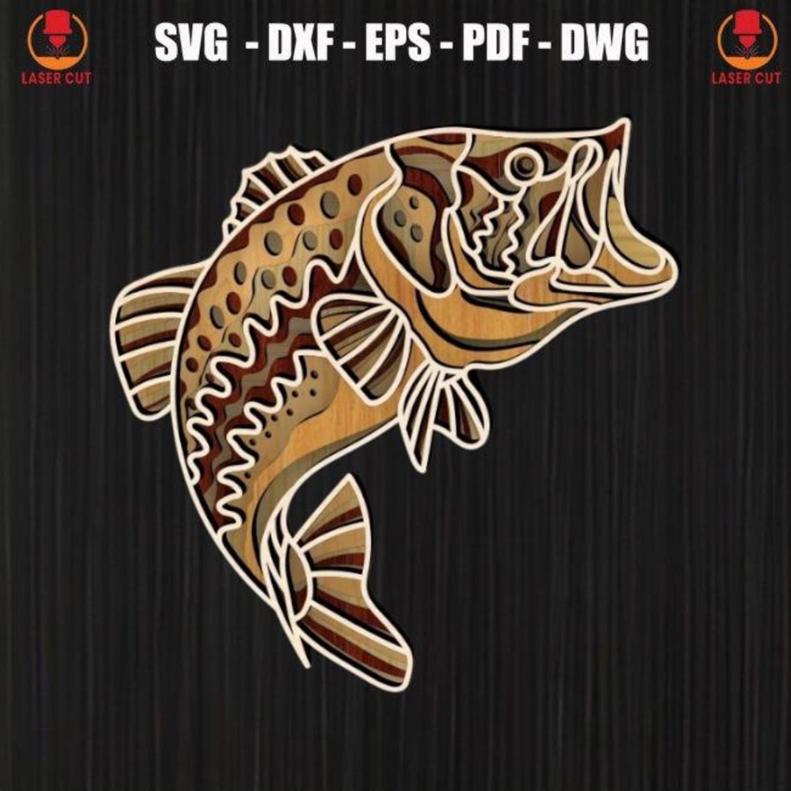 Multilayer Perch Svg Laser Cut File, 3D Fish Mandala Laser Cutting ...