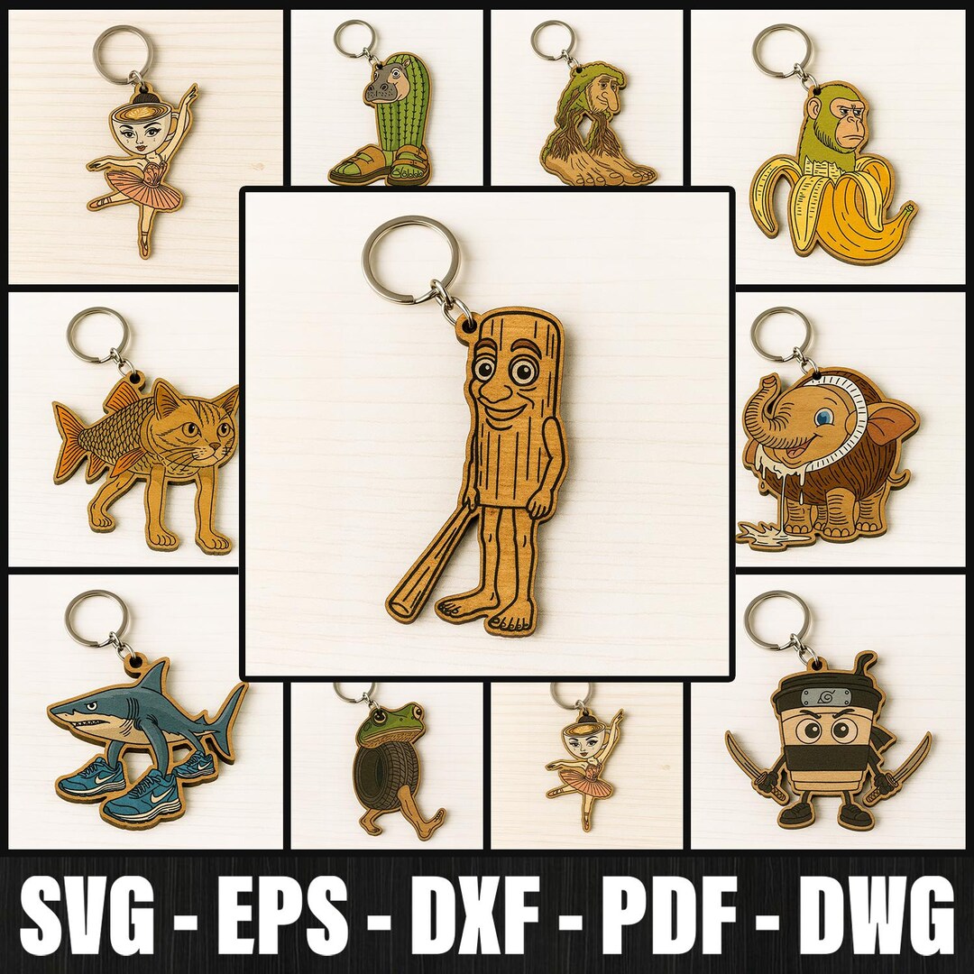 Brainrot Keychain Svg Bundle Laser Cut, Weird Funny Characters Keychain ...