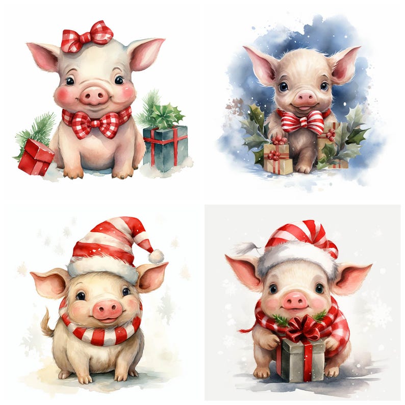41 Christmas Pig PNG Clipart Bundle, Watercolor Festive Pig Images ...