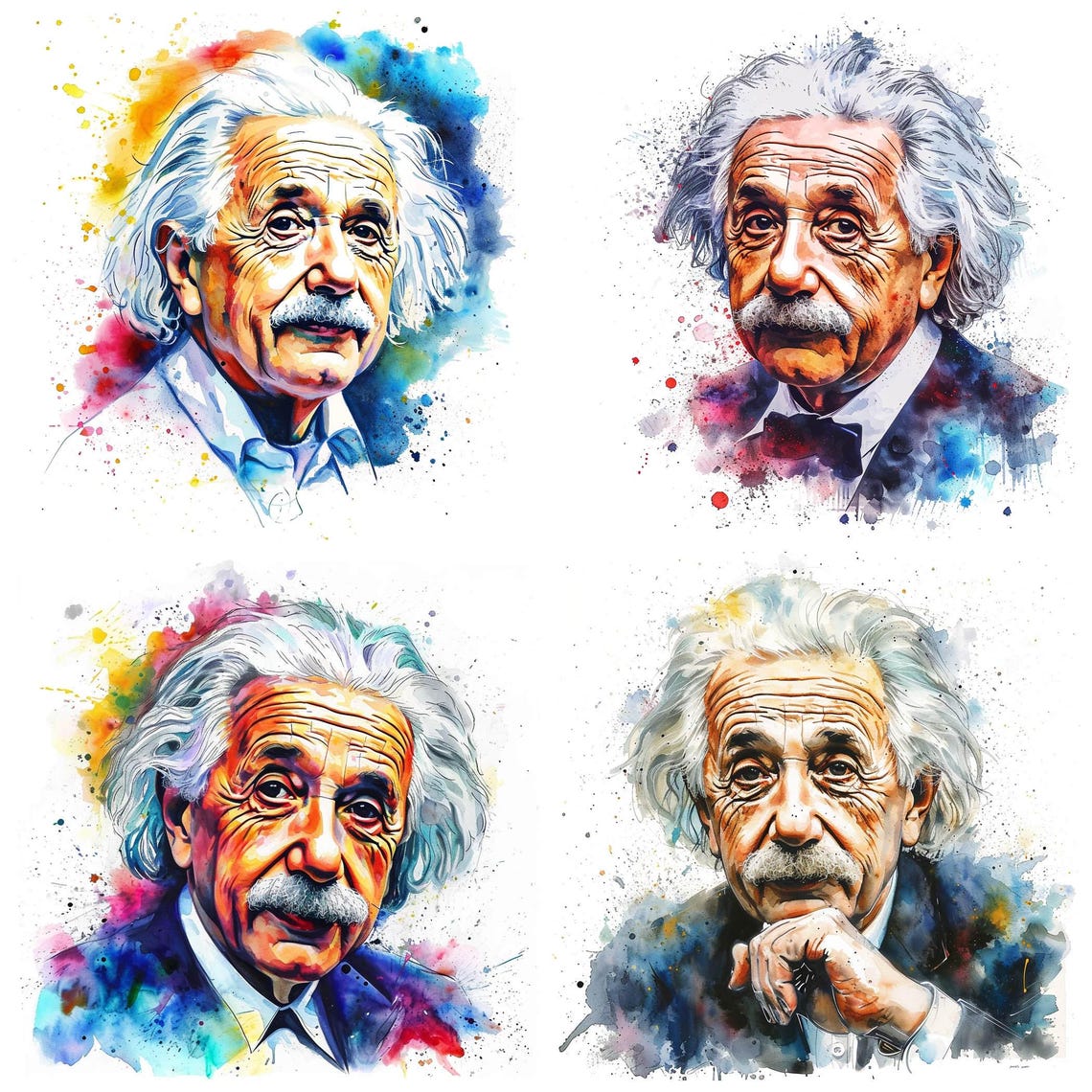 28 Albert Einstein PNG Clipart Bundle, Watercolor Einstein JPEG Digital ...