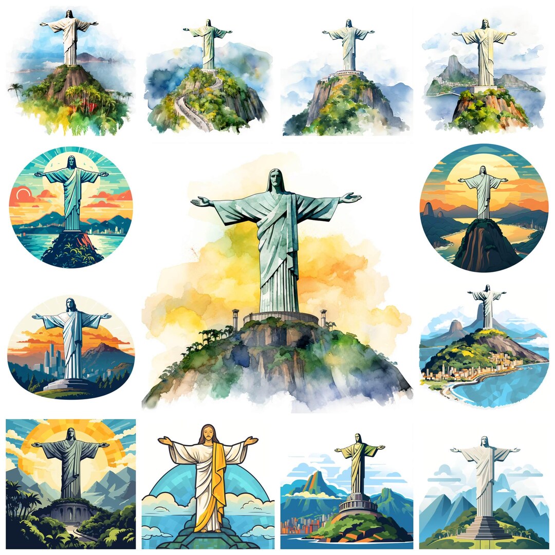 34 Christ the Redeemer PNG Clipart Bundle, Watercolor Brasil Christ the ...