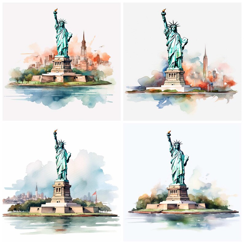 31 Statue of Liberty PNG Clipart Bundle, Watercolor New York City USA ...