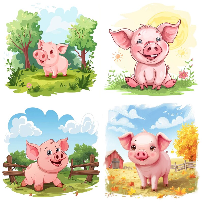 34 Cartoon Pig JPG Clipart Bundle, Animated Funny Pig PNG Digital Art ...