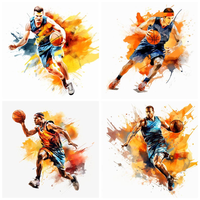 25 Basketball PNG Clipart Bundle, Watercolor Basketball Player Digital ...