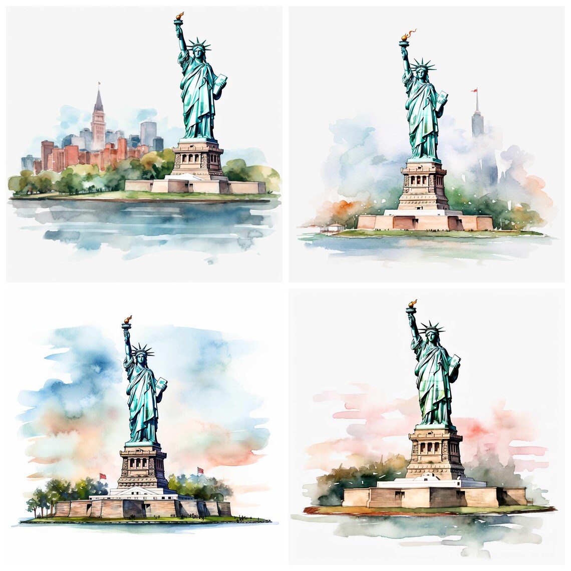 31 Statue of Liberty PNG Clipart Bundle, Watercolor New York City USA ...
