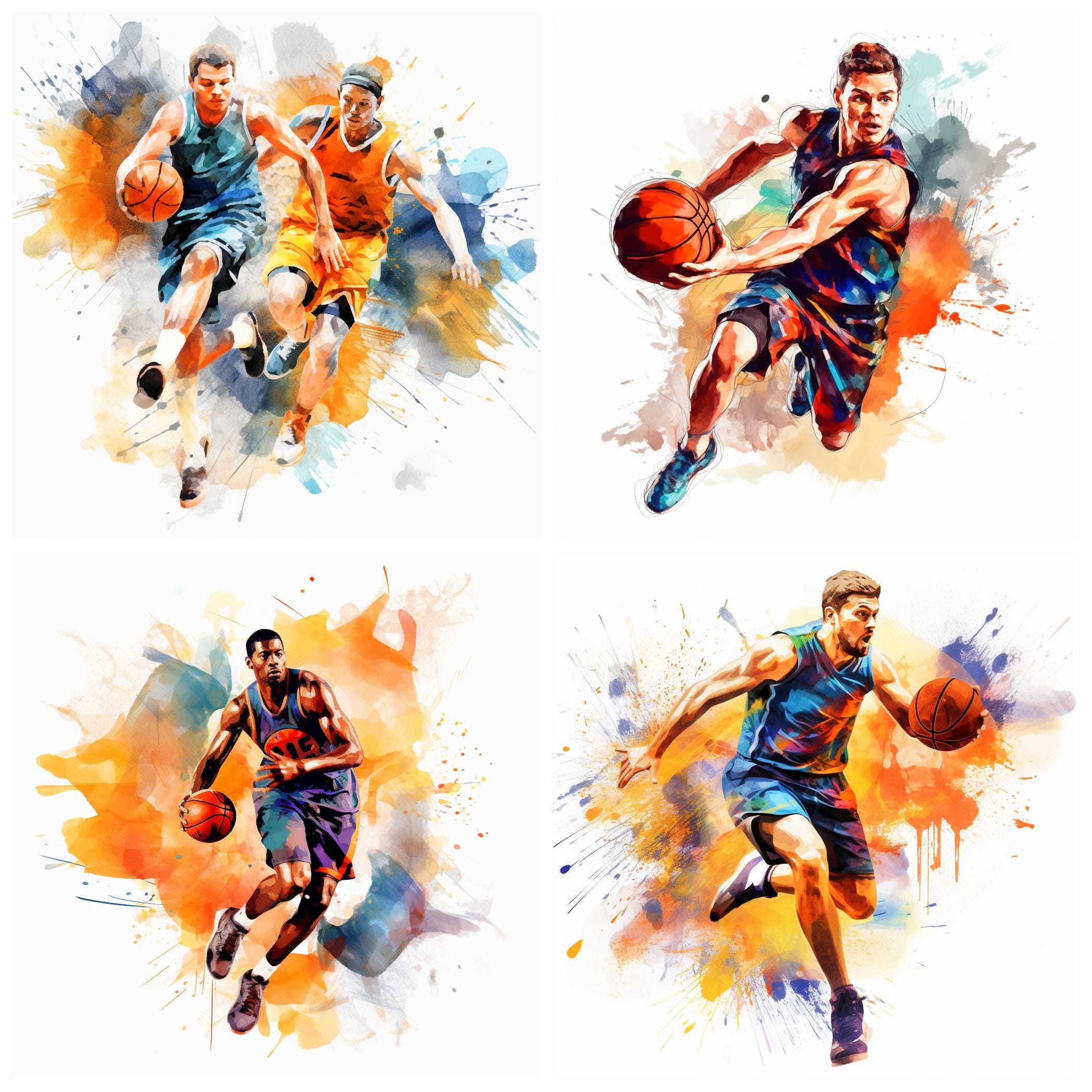 25 Basketball PNG Clipart Bundle, Watercolor Basketball Player Digital ...