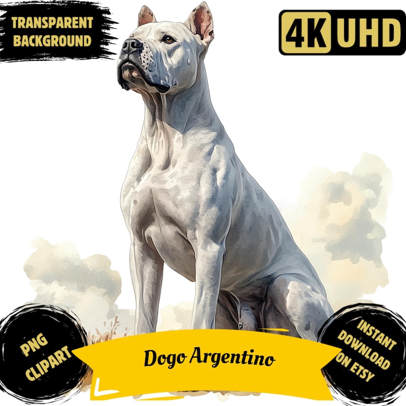 Dogo Argentino Dog Breed PNG Printable Clipart, Watercolor Dogo ...
