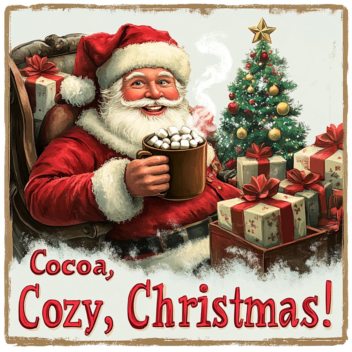 Santa_claus Cocoa Cozy Christmas PNG Printable Clipart, Watercolor Xmas ...