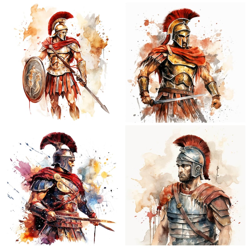 35 Ancient Roma Gladiator PNG Clipart Bundle, Watercolor Colosseum ...
