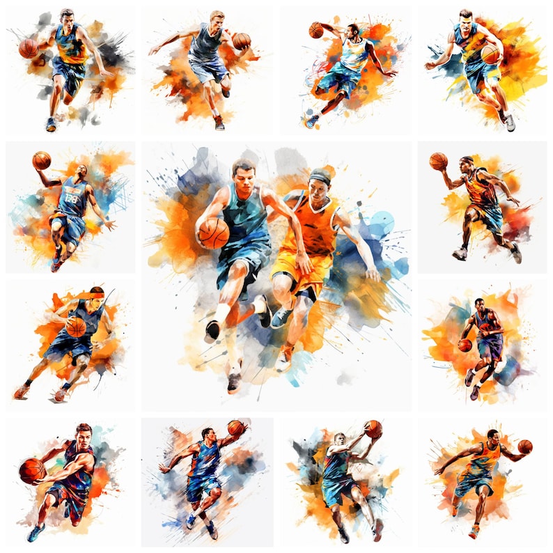 25 Basketball PNG Clipart Bundle, Watercolor Basketball Player Digital ...