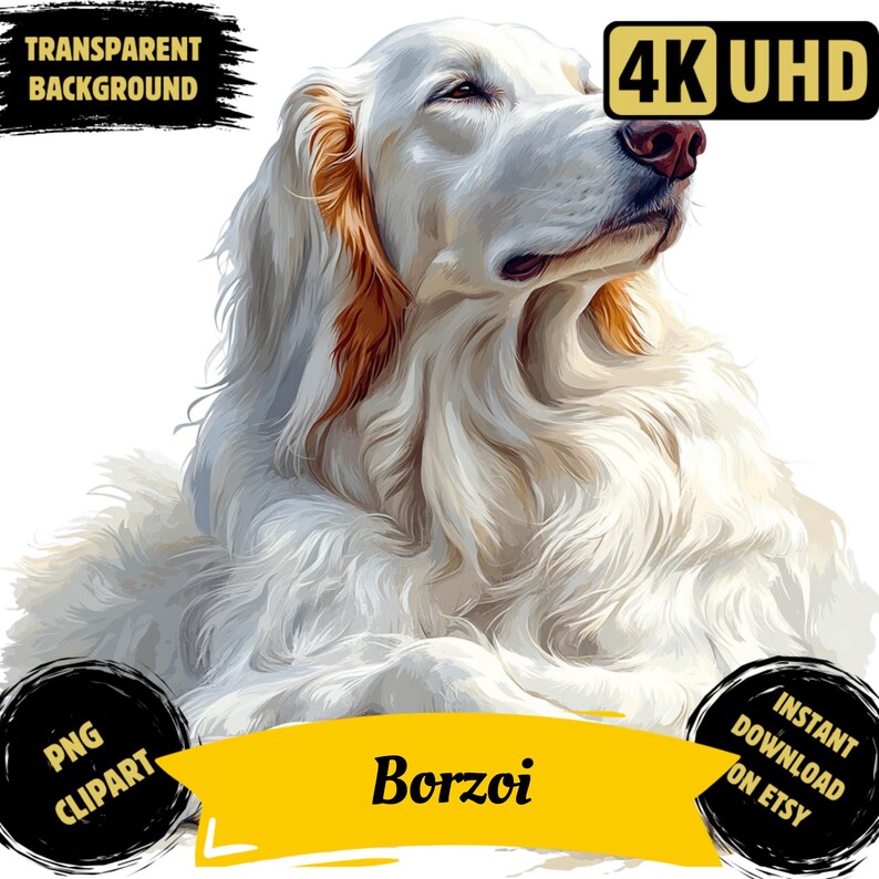 Borzoi Dog Breed PNG Printable Clipart, Watercolor Borzoi Scenery Sublimation, Borzoi Pet ...