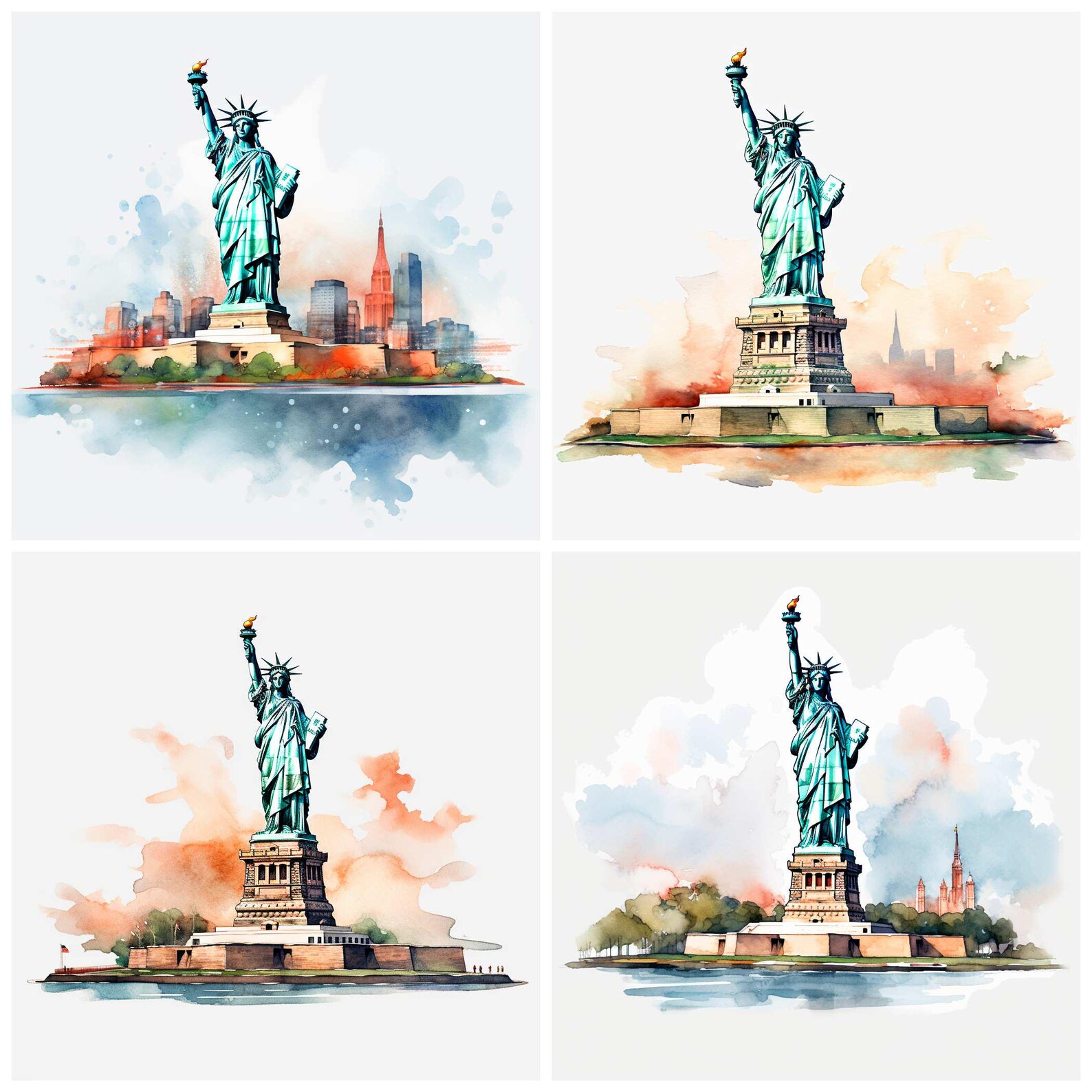 31 Statue of Liberty PNG Clipart Bundle, Watercolor New York City USA ...