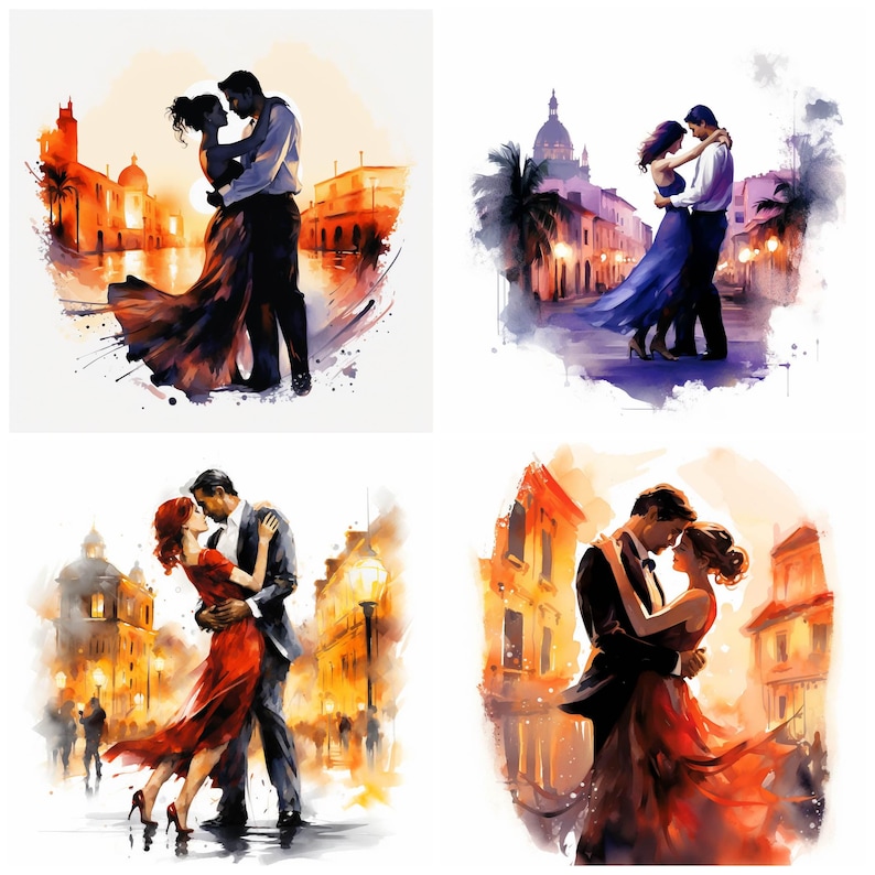 33 Tango Dancing PNG Clipart Bundle, Watercolor Tango Couple Digital ...