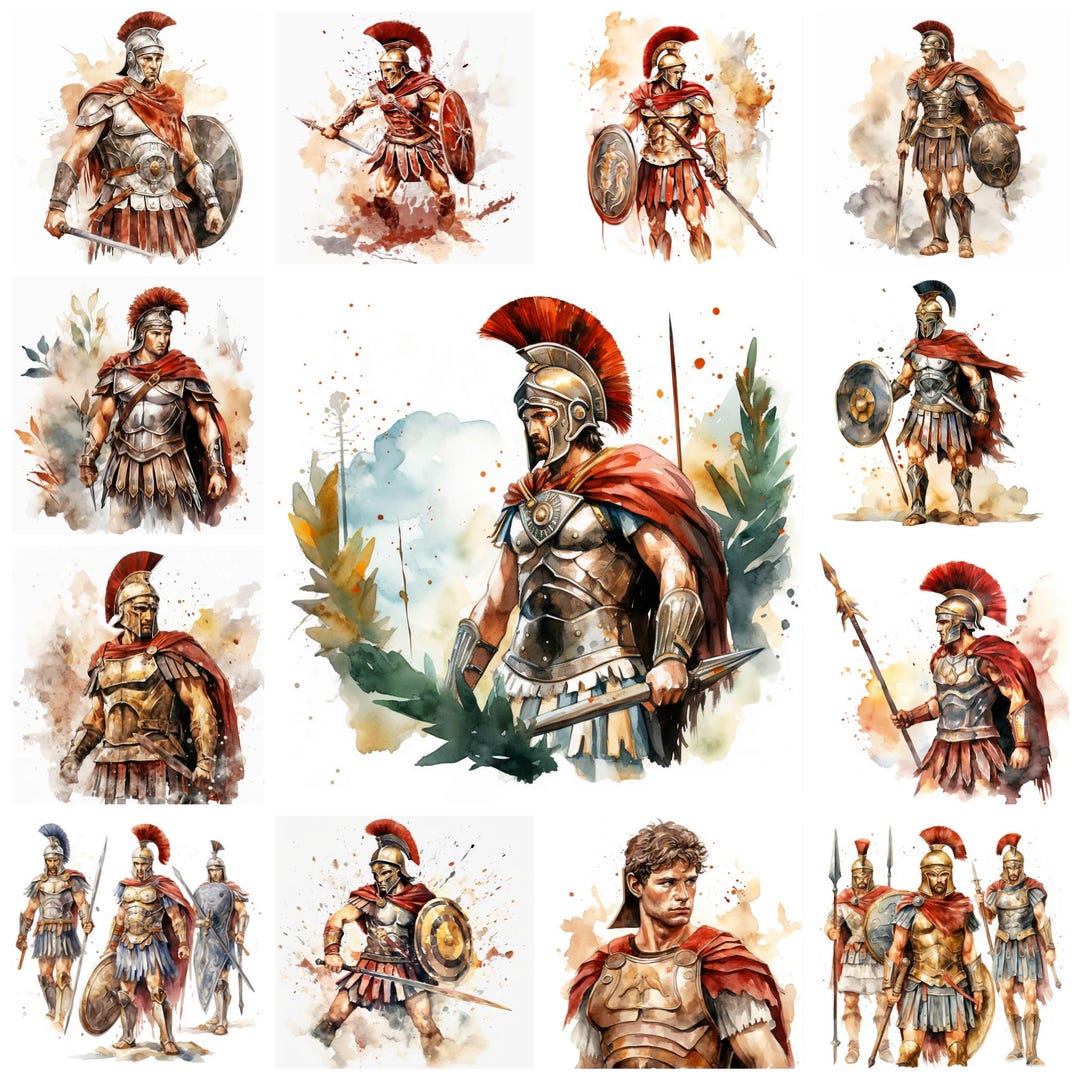 35 Ancient Roma Gladiator PNG Clipart Bundle, Watercolor Colosseum ...