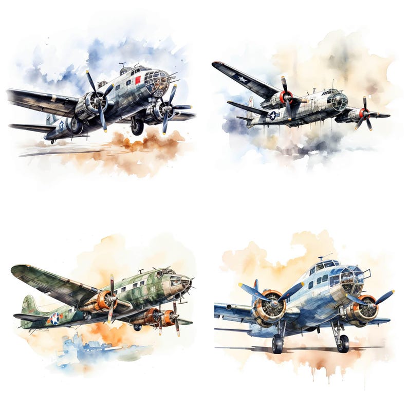 20 Bomber Aircraft PNG Clipart, Watercolor Military Bomber Digital Art ...