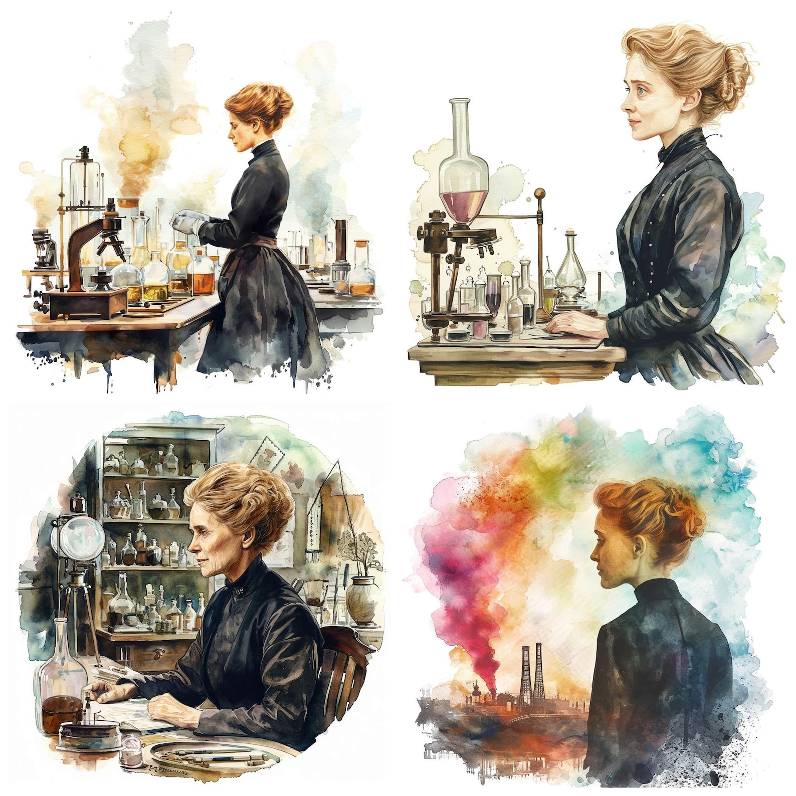30 Marie Curie JPG Clipart Bundle, Watercolor Science Icon Curie ...