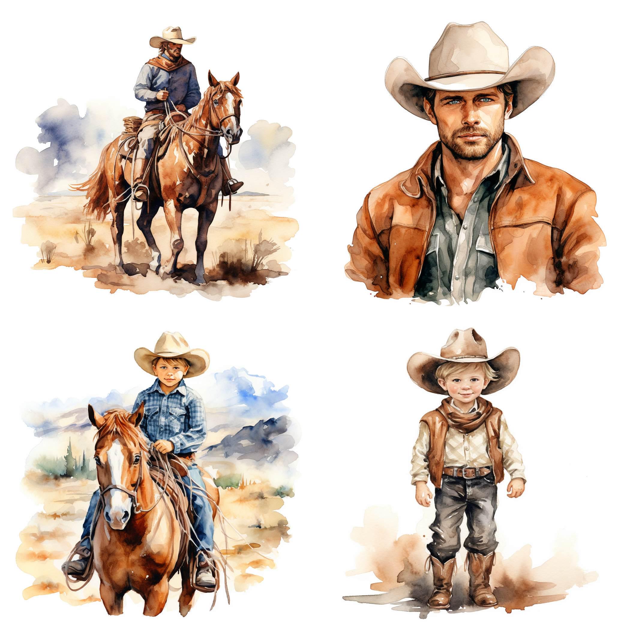 31 Cowboy PNG Clipart Bundle, Watercolor Western Digital Art JPEG ...