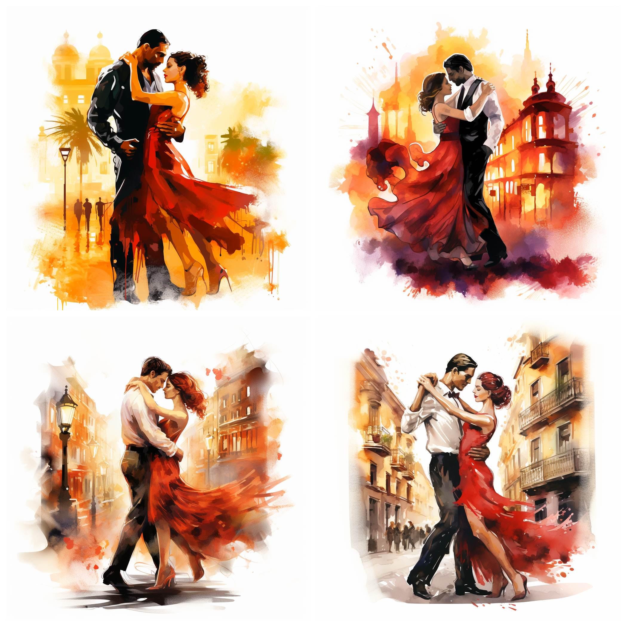 33 Tango Dancing PNG Clipart Bundle, Watercolor Tango Couple Digital ...