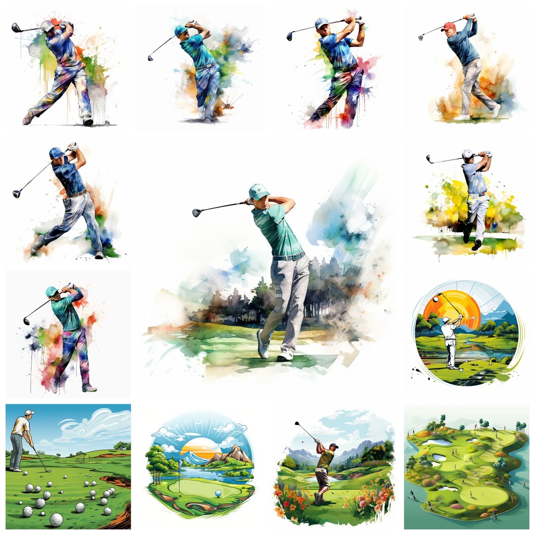 24 Golf Sport PNG Clipart, Watercolor Golf Scenery Illustration for POD ...