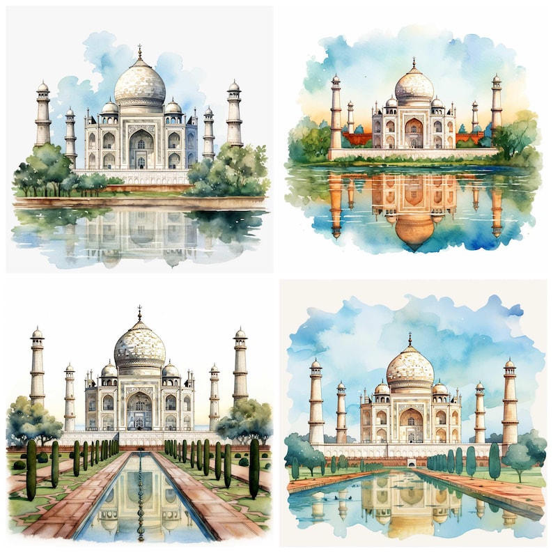 37 Taj Mahal PNG Clipart Bundle, Watercolor Indian Monument Mughal ...