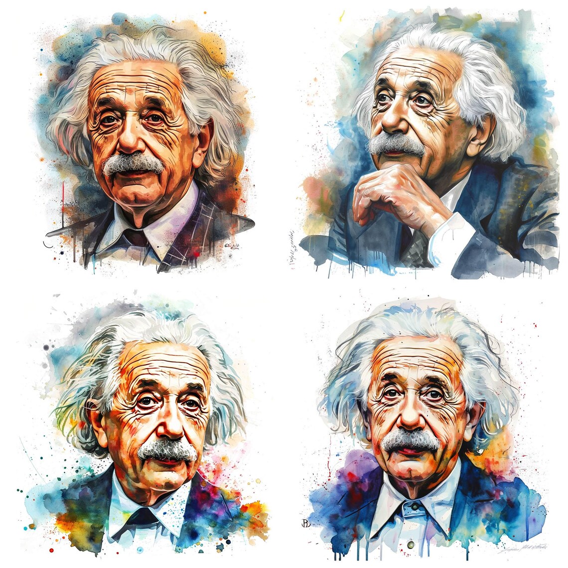 28 Albert Einstein PNG Clipart Bundle, Watercolor Einstein JPEG Digital ...