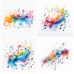 38 Music Notations PNG Clipart Bundle, Watercolor Abstract Musical ...