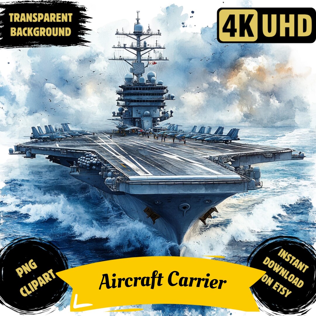 Aircraft Carrier PNG Clipart Bundle, Watercolor Nautical Illustration, Military Aircraft Carrier ...