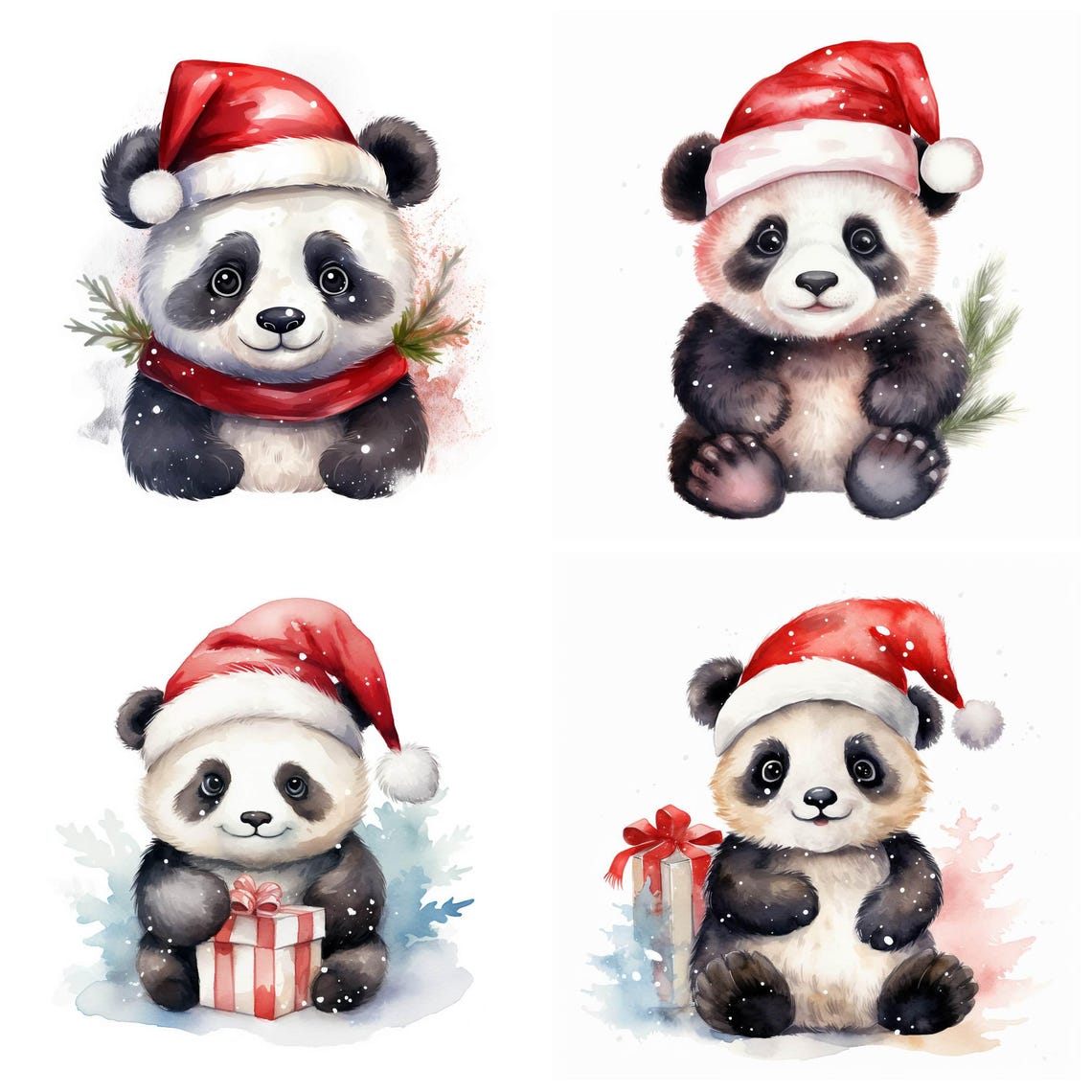 30 Christmas Panda PNG Clipart Bundle, Watercolor Festive Digital Art ...