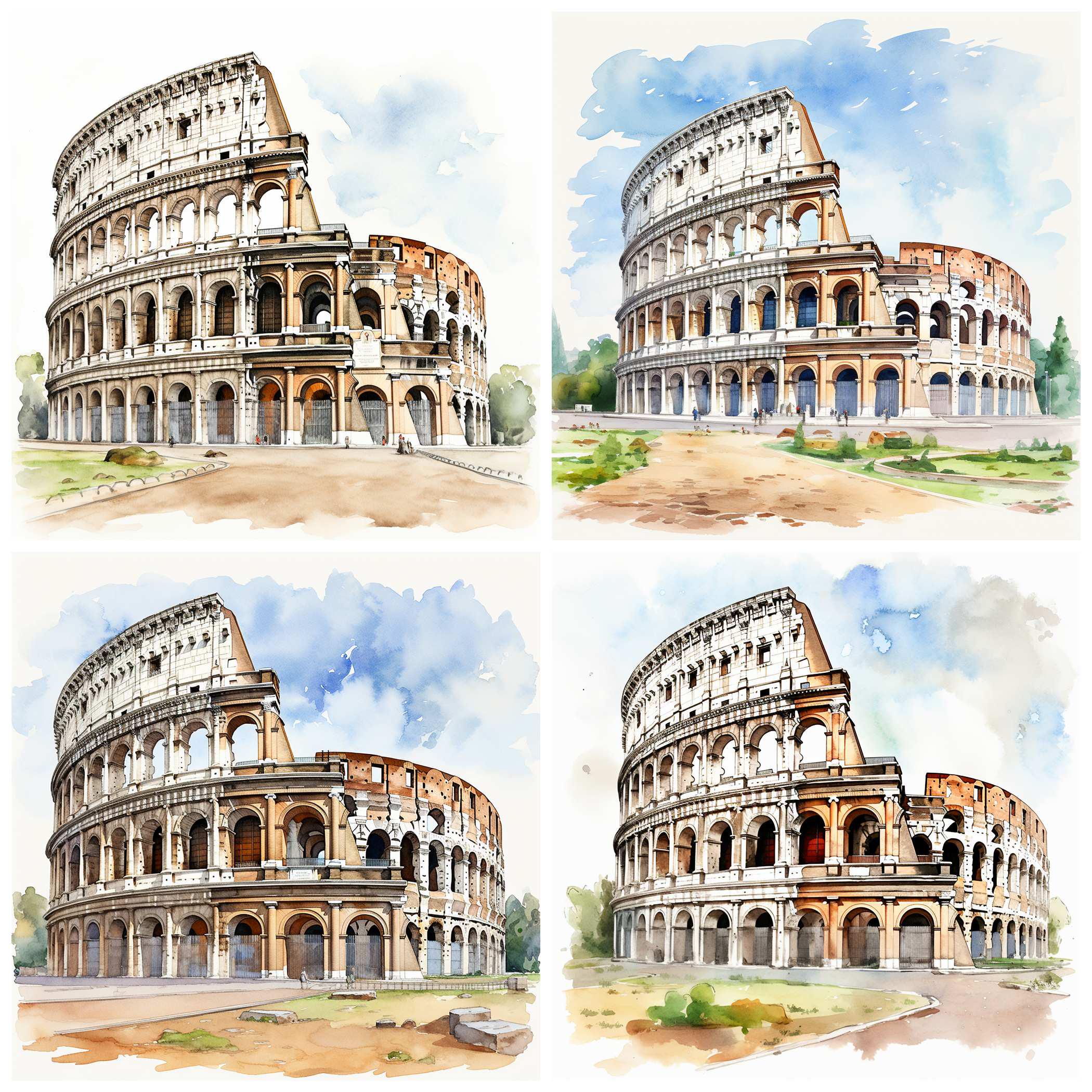 21 Colosseum Rome PNG Clipart Bundle, Watercolor Ancient Colloseum ...