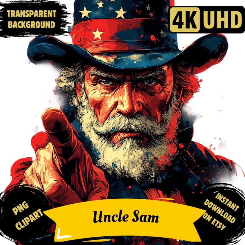 Uncle Sam PNG Clipart Bundle, Watercolor USA Themed Uncle Sam Pointing ...